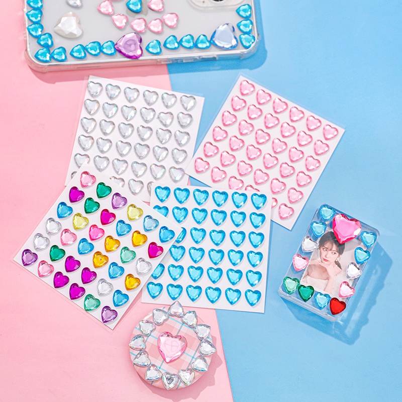 Sparkling 3D Love Heart Crystal Gem Stickers Water Glass Decoration DIY ...