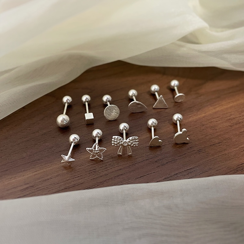 New 1Pair S925 Sterling Silver Ear Nails Twist Screw PIercing Ear Studs ...