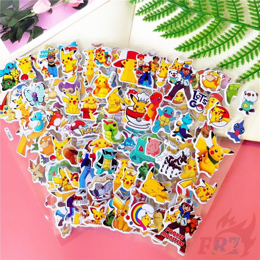 12Sheets/set Anime Pikachu Series 01 DIY Rewards Sticker Cartoon 3D ...