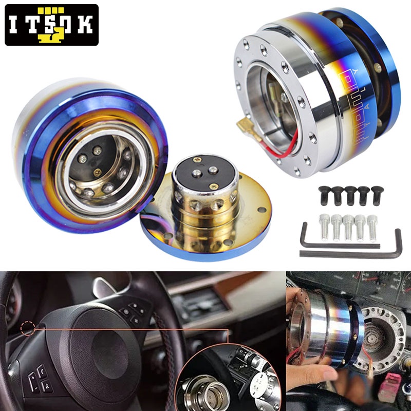 【ITSOK】Burn Blue JDM Steering Wheel Quick Release Hub Adapter Snap Off ...