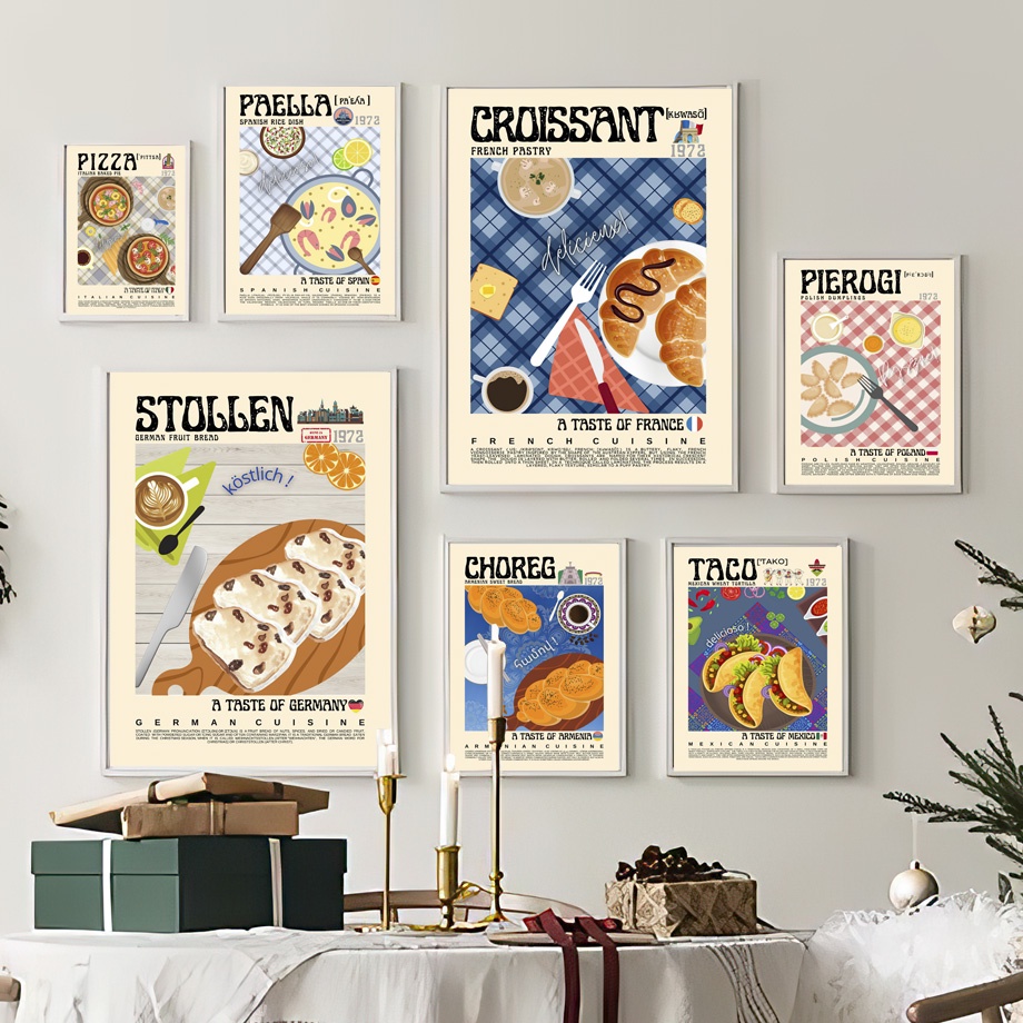 Food Pierogi Paella Pizza Stollen Taco Dolma Wall Art Canvas Painting ...