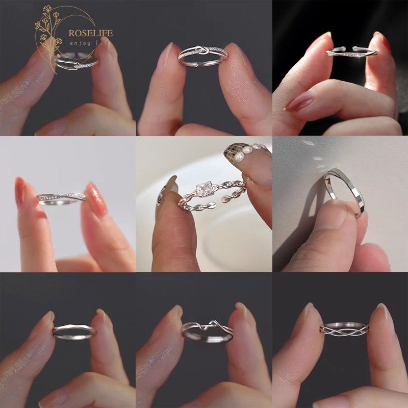 Roselife Korean S925 Silver Zircon Bow Butterfly Lucky Pearl Ring for Women Girls Sweet Love ...