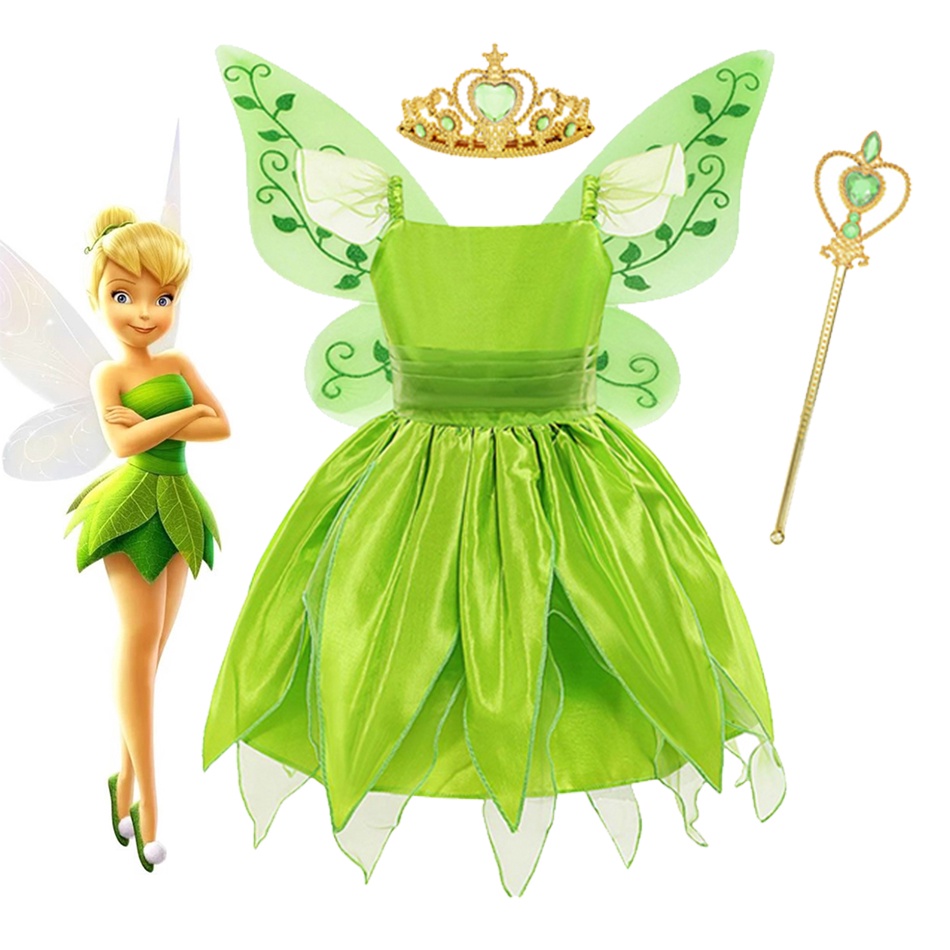 Disney Tinker Bell Princess Halloween Cosplay Girls Party Green Flower ...