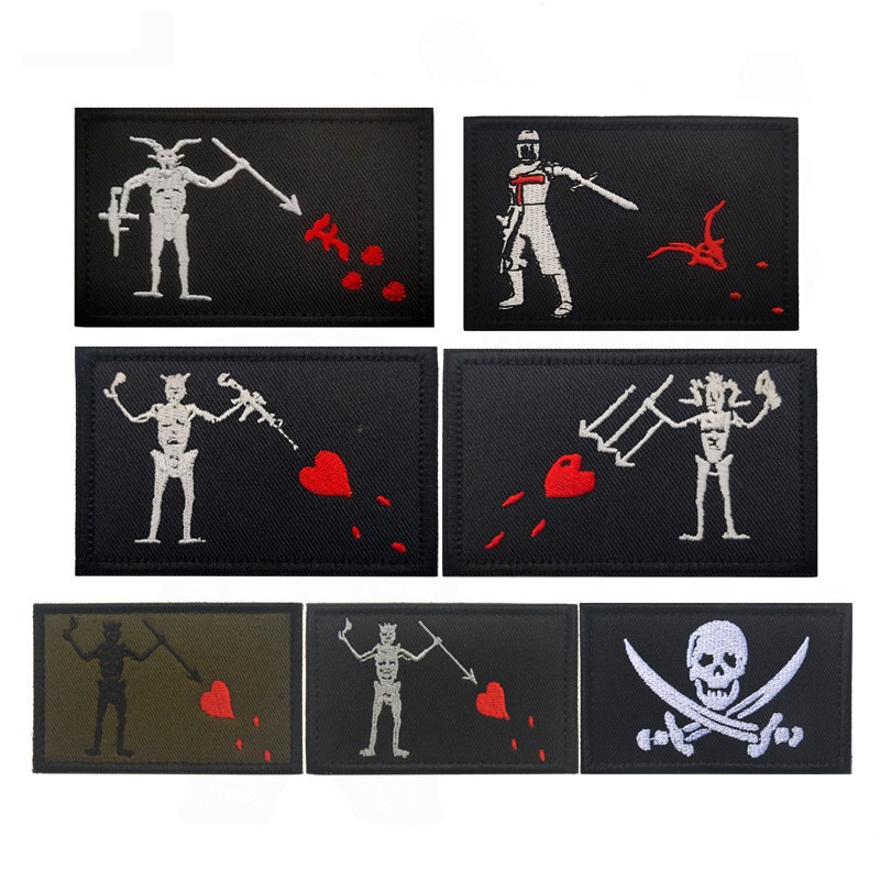 Pirate Edward Beard Embroidered Sticking Trident Red Heart Patch ...