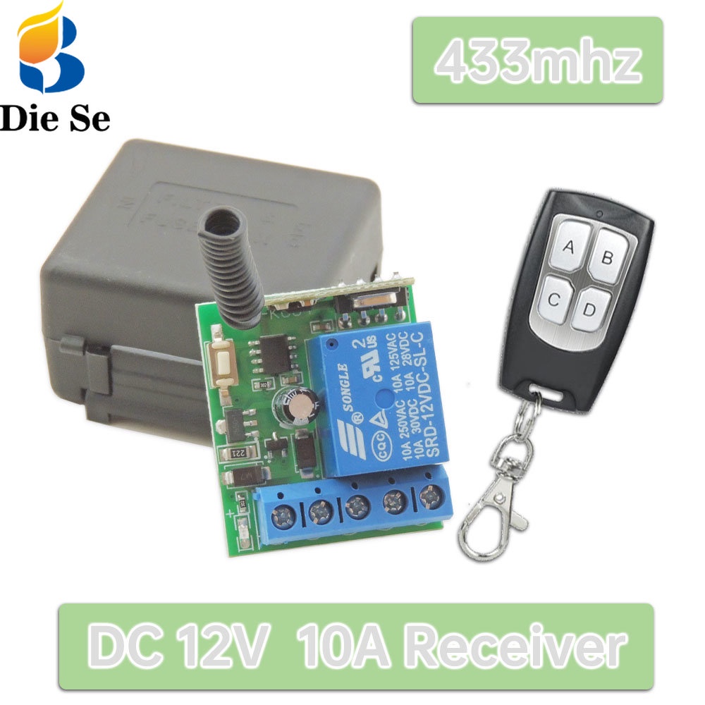 433mhz RF Universal Remote Control Switch DC 12V 10A 1Ch Relay Receiver ...