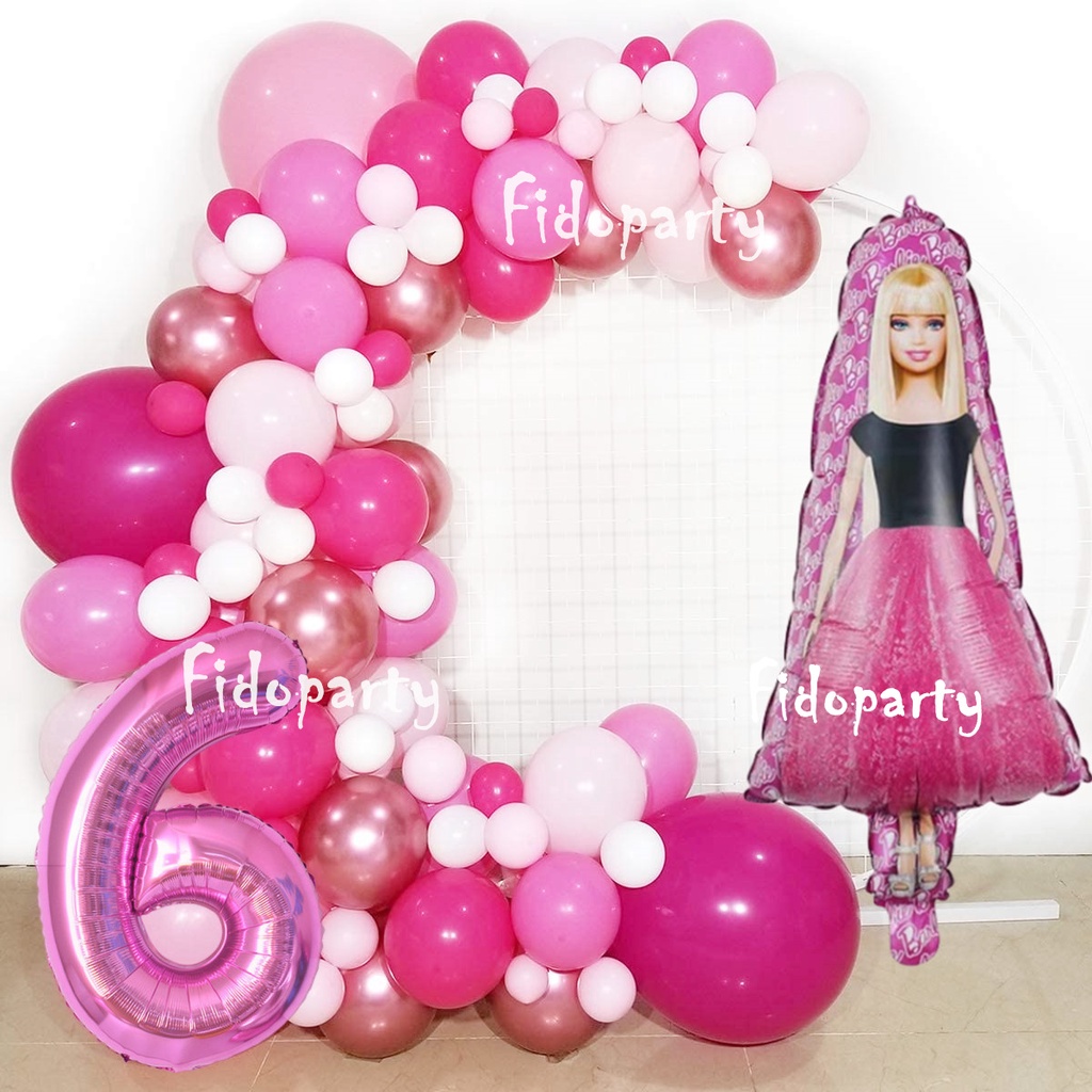 78pcs Barbie Balloons Set Rose Gold Pink White Latex Balloons For ...