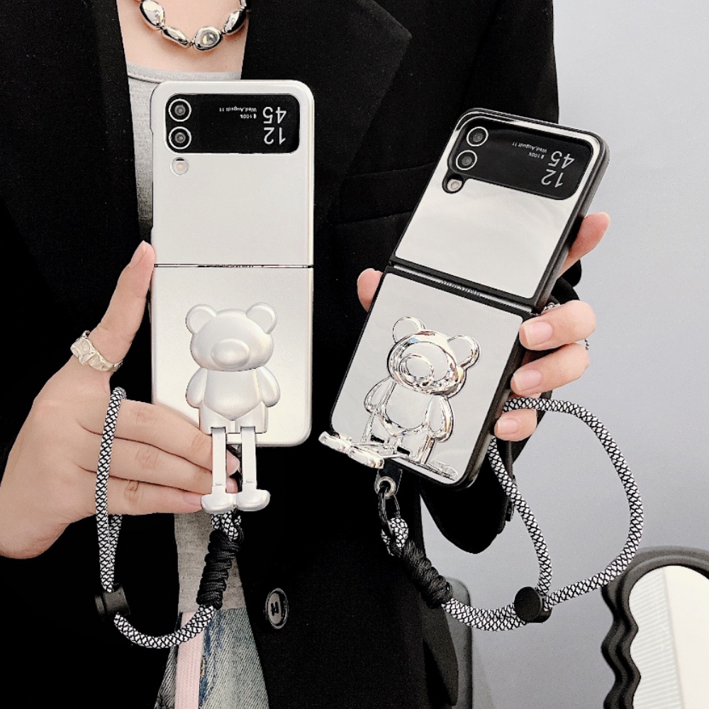 HOCE Plating Mirror Bear Stand Case for Samsung Galaxy Z Flip 5 4 3 ...