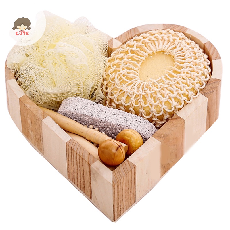 Annag 1 Set Spa Heart Shape Gift Box Bathing Skin Cleaning Kit Spa Gift ...