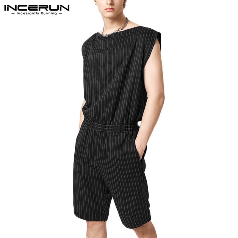 INCERUN Striped off neck sleeveless jumpsuit | Shopee Philippines