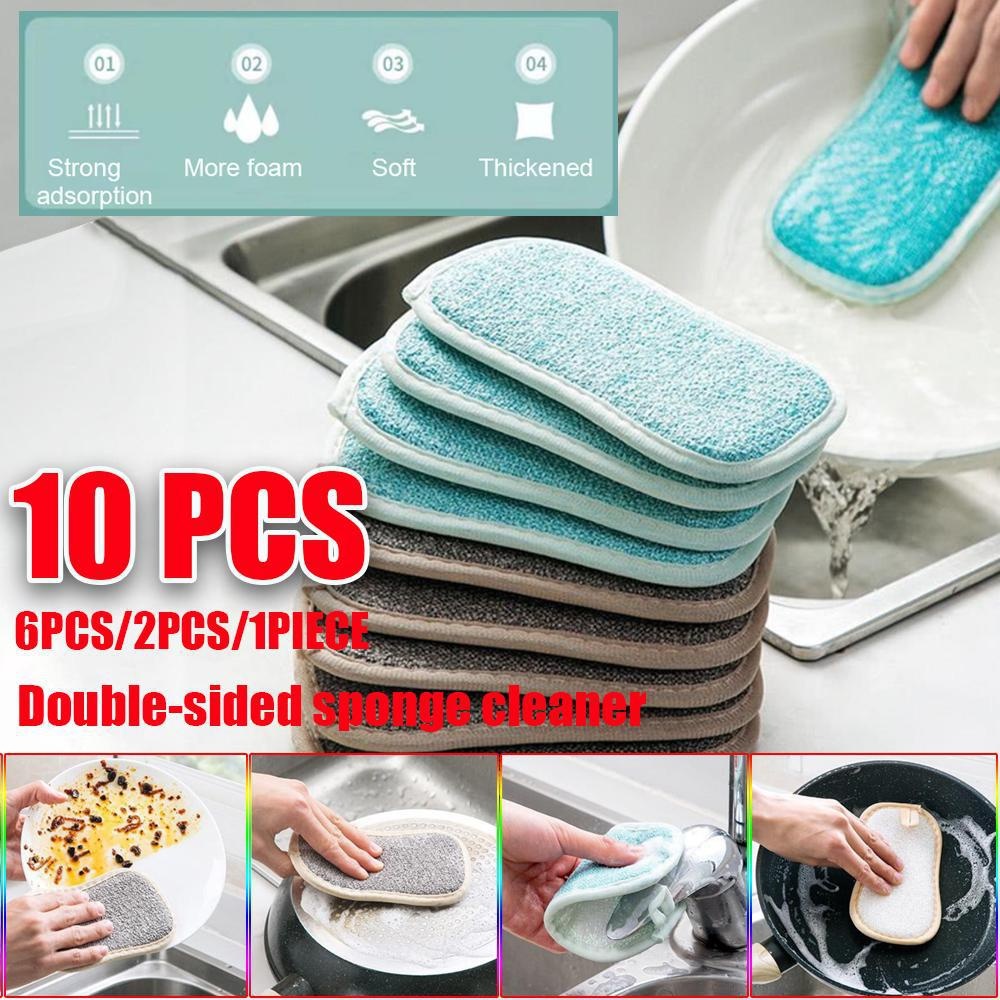 10PCS/6PCS/2PCS/1PCS Double Sided Scouring Pad Reusable Microfiber Dish ...