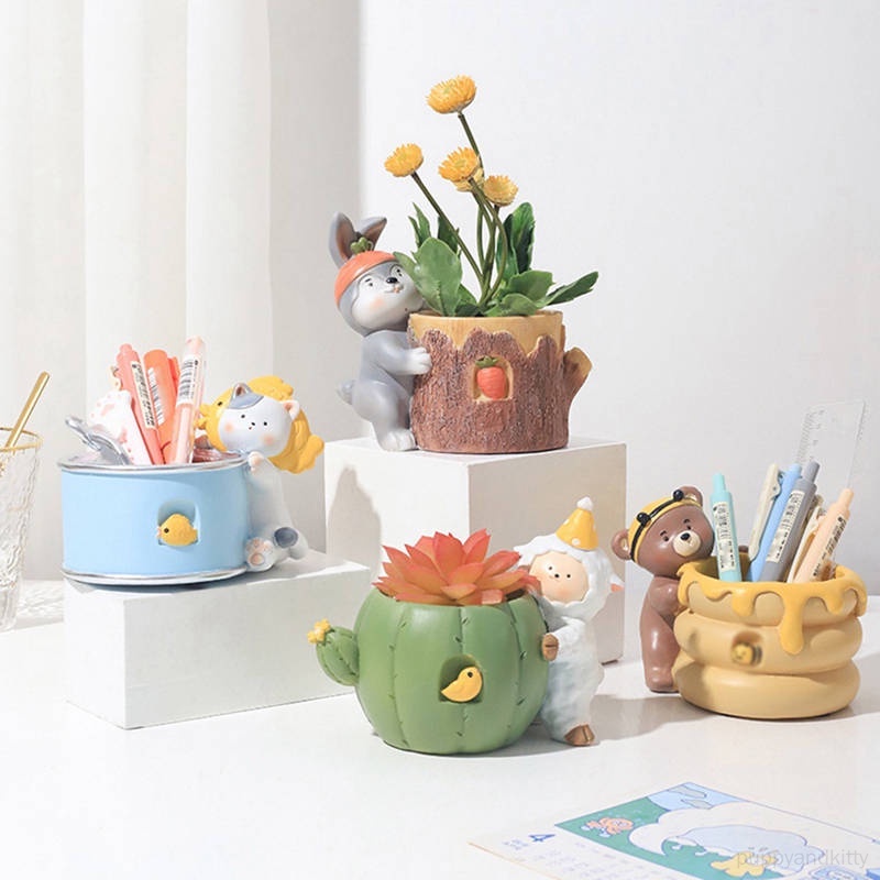 Pastoral Countryside Gardening Container Potted Succulent Animal Resin ...