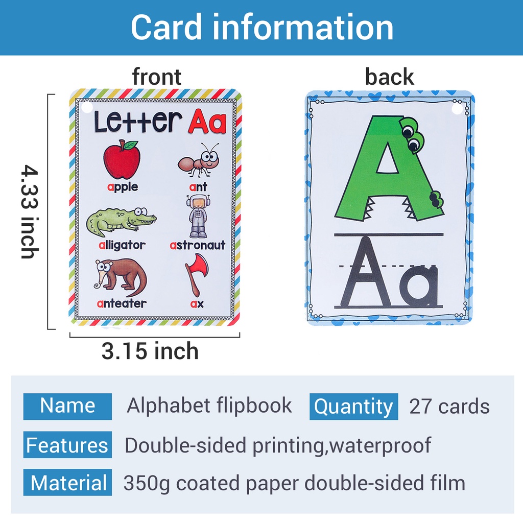 English 26 Letters Alphabet Phonics Pocket Cards for Kids Baby Learning ...