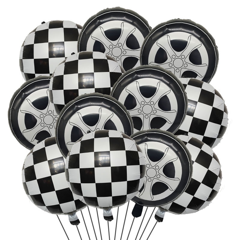 12pcs 18Inch Black White Checkered Racing Car Foil Balloons Sports ...