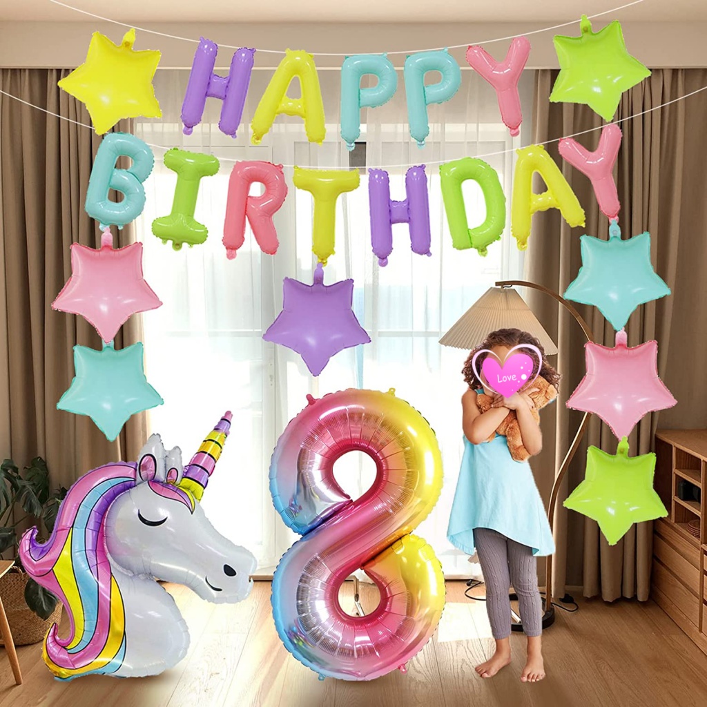 Large number 8 balloon 8th birthday unicorn birthday decorations for ...