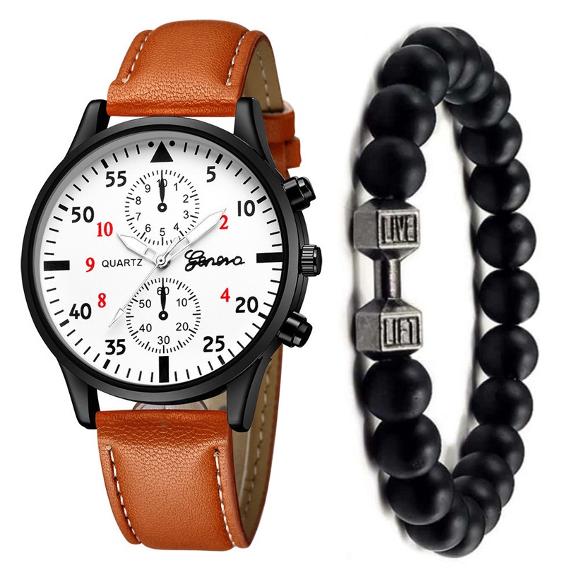 4PCS Kegllect Men Watch Set with Bracelet Casual Leather Band 3 Dials ...