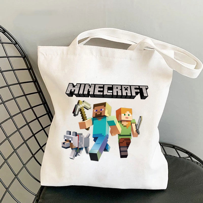Minecraft Game Tote Bag Cartoon PUBG Shopping Bag Student Canvas Bag ...