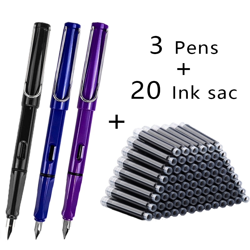 23 PCS Fountain Pen & Replacable Ink Set Black/Blue/Red Ink EF 0.38 Mm ...
