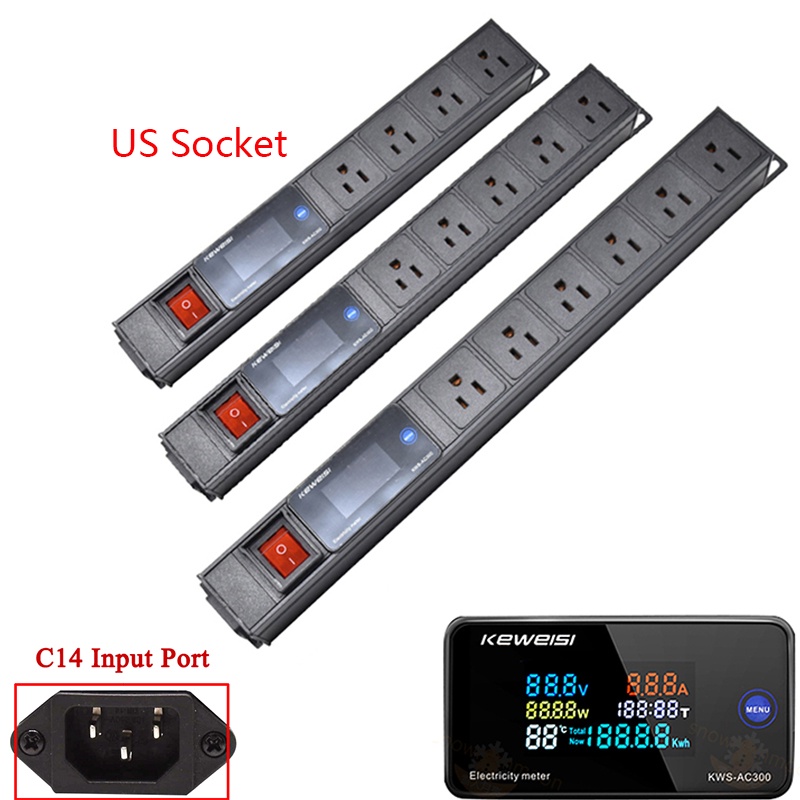 PDU digital display ammeter power distribution unit expansion socket, C14 power input port ...