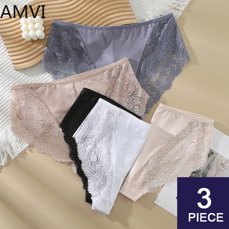 AMVI L-4XL Panty Plus Size for Women Solid Colors Lace Panties Ladies Underwear Floral Sexy ...