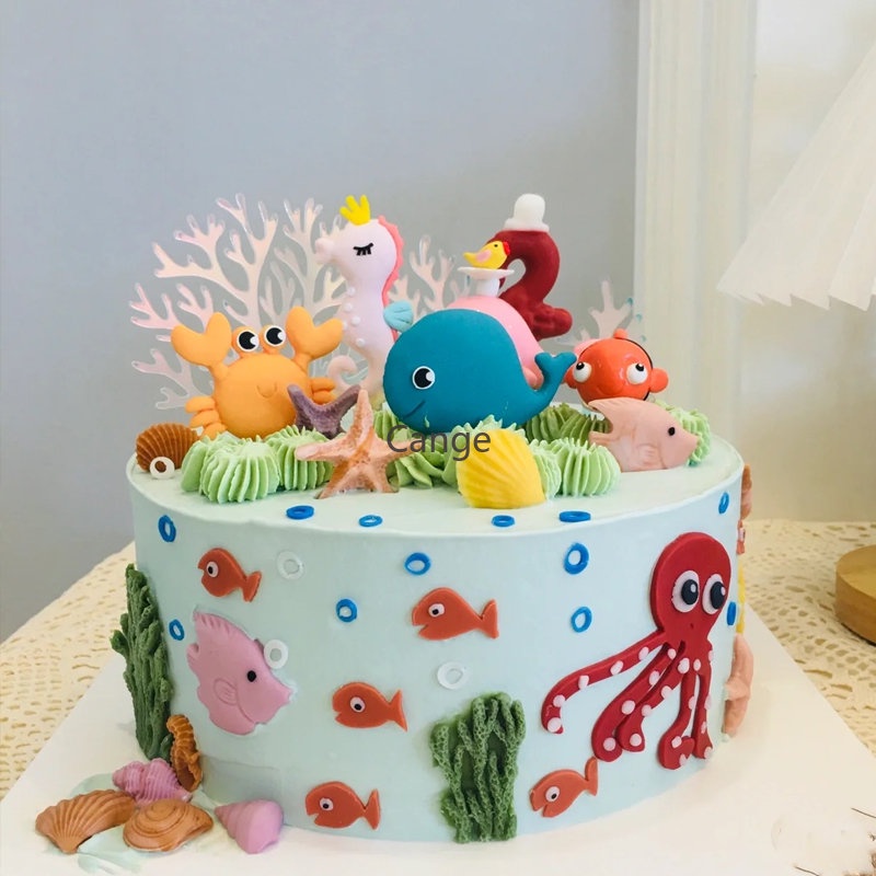 Ocean theme birthday baking cake decoration soft pottery octopus ...
