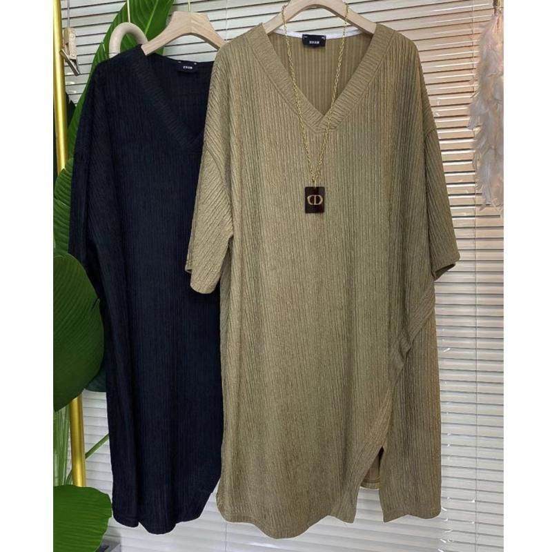 【Dress Oversized】(40-150kg) Short Sleeves Plus Size Midi Tshirt Dress V ...