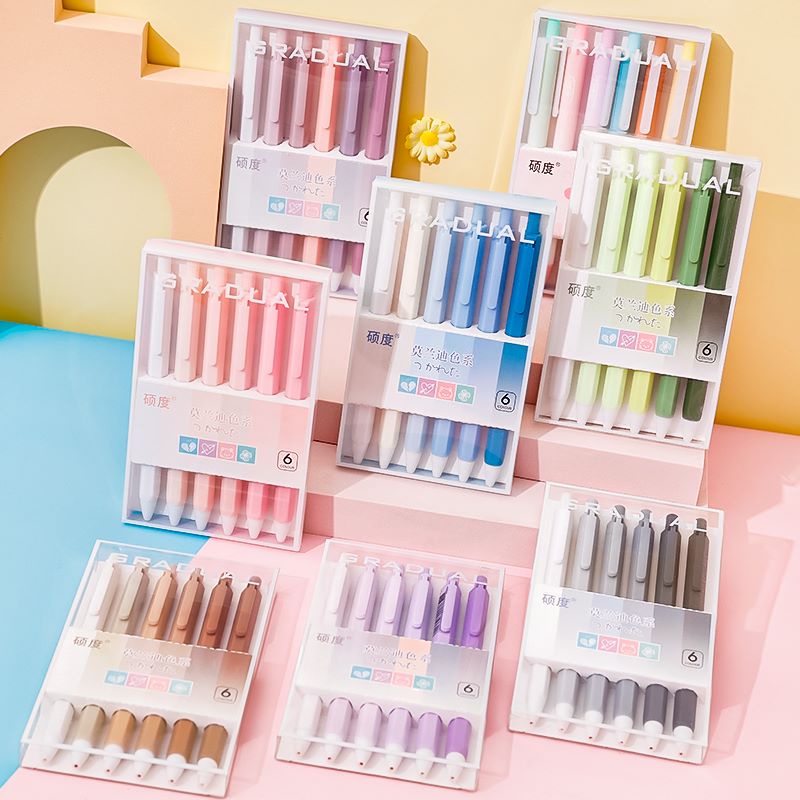 6Pcs/Set Cute Morandi Gel Pen Set 0.5mm Black Signature Pen Student ...