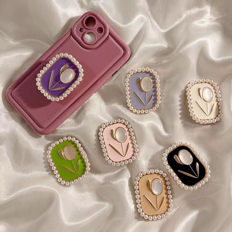 Korean Senior Aesthetic Pearl Square Tulip Phone Grip Tok Griptok Japan ...