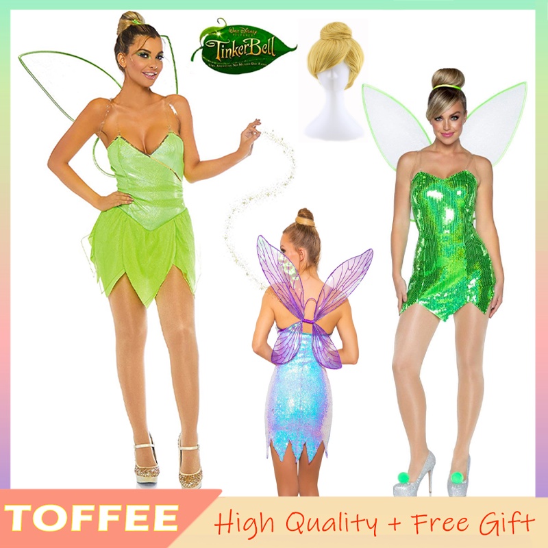 Tinker Bell Cosplay Costume For Woman Adult Sexy Elf Sequin Sleeveless ...
