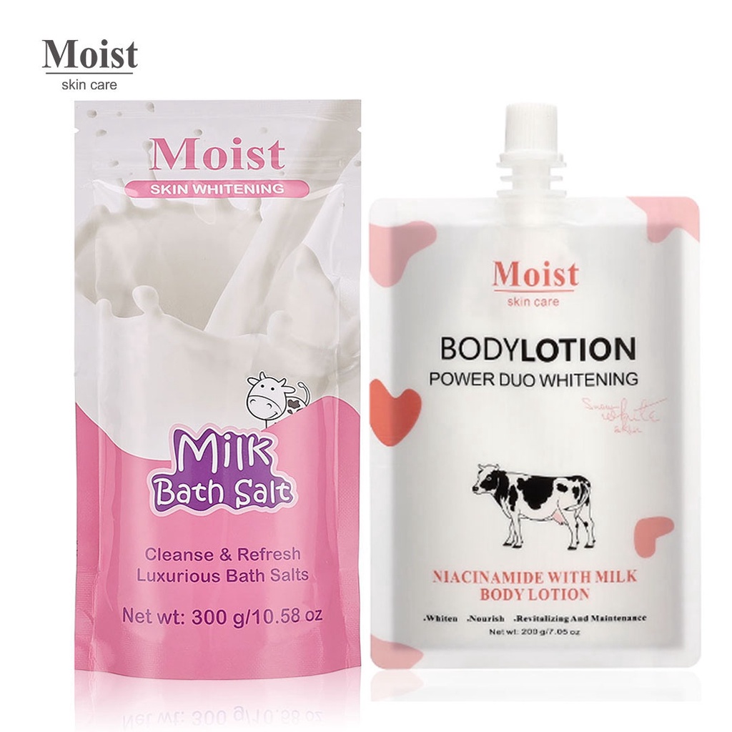 Moist Milk Body Lotion 200g with Bath Salt 300g Whitening Niacinamide ...