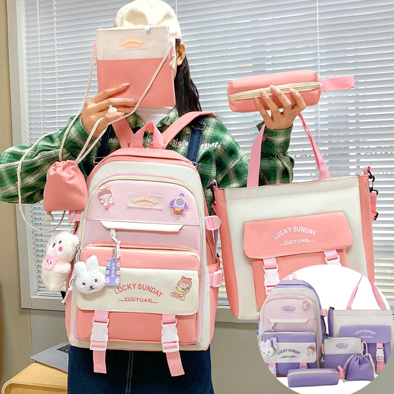 2023 New 5 Piece School Bag Set for Kids Large Capacity Students Girls ...