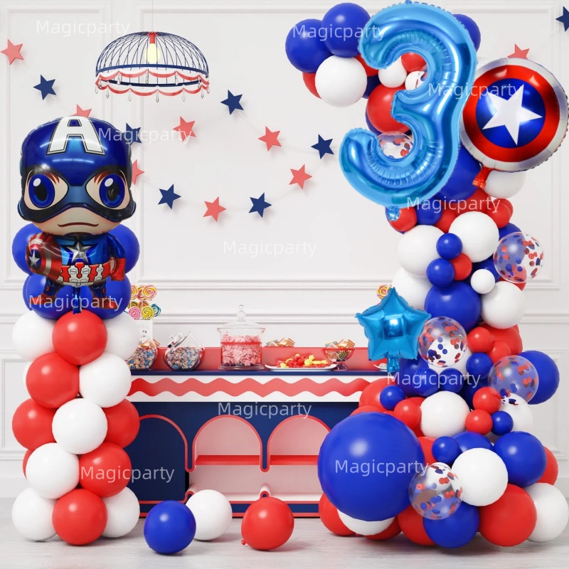 66pcs/set Captain America Balloon Garland Arch Kit Blue Number Foil ...
