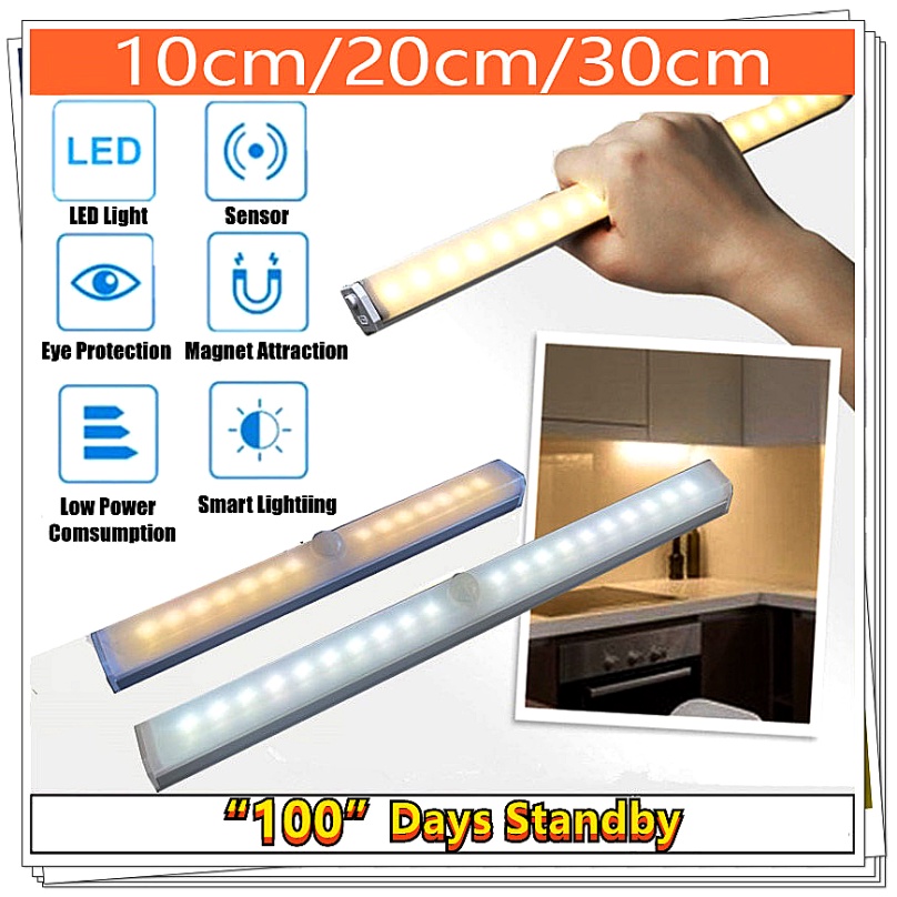 【100 Days Standby】LED Light Strip Motion Sensor USB Rechargeable Magnetic Night Light Indoor ...