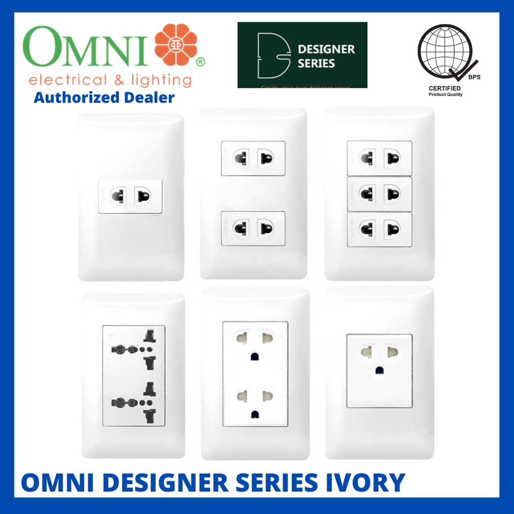 Omni Designer Series IVORY Universal Outlet Sets (1GANG, 2GANG, 3GANG ...