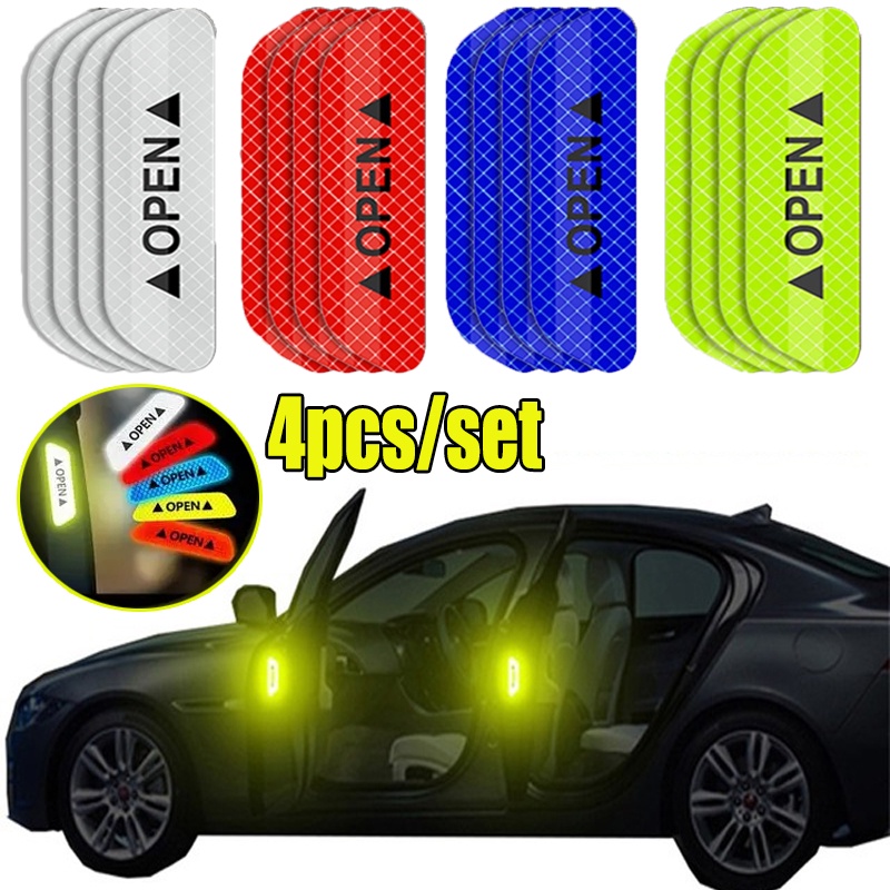 4Pcs Reflective Car Door Sticker Safety Opening Warning Reflector Tape ...