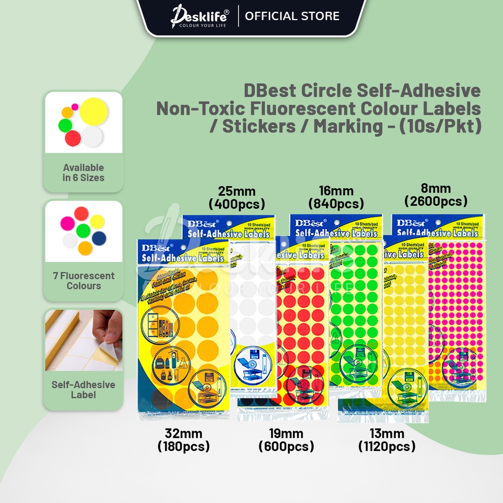 DBest Circle Self Adhesive Sticker Label Marking Fluorescent Colour Dot ...
