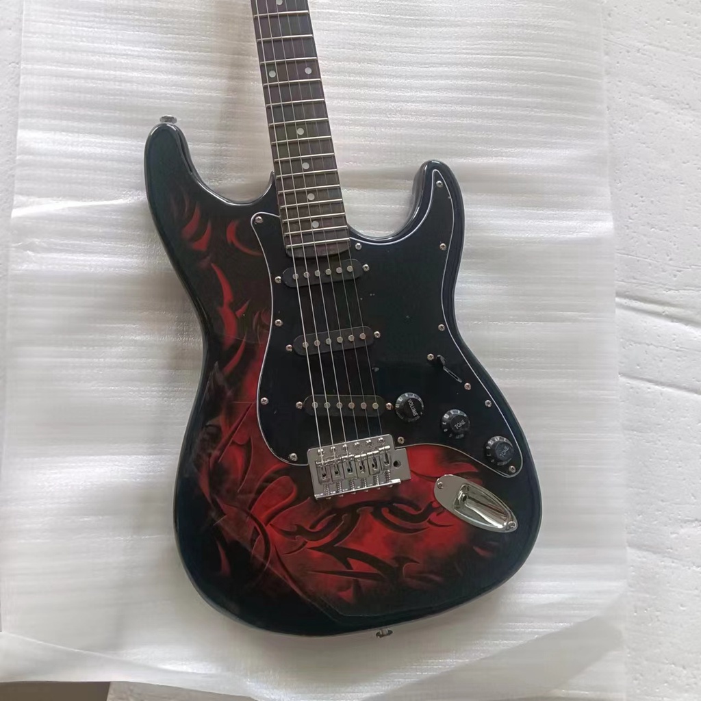 Fender Stratocaster Electric Guitar Black Red Texture Finish Maple Neck ...