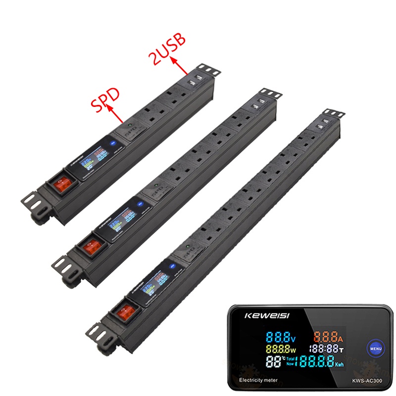 British Standard Three Hole Power Distribution Device With Digital Display Instrument Pdu Power