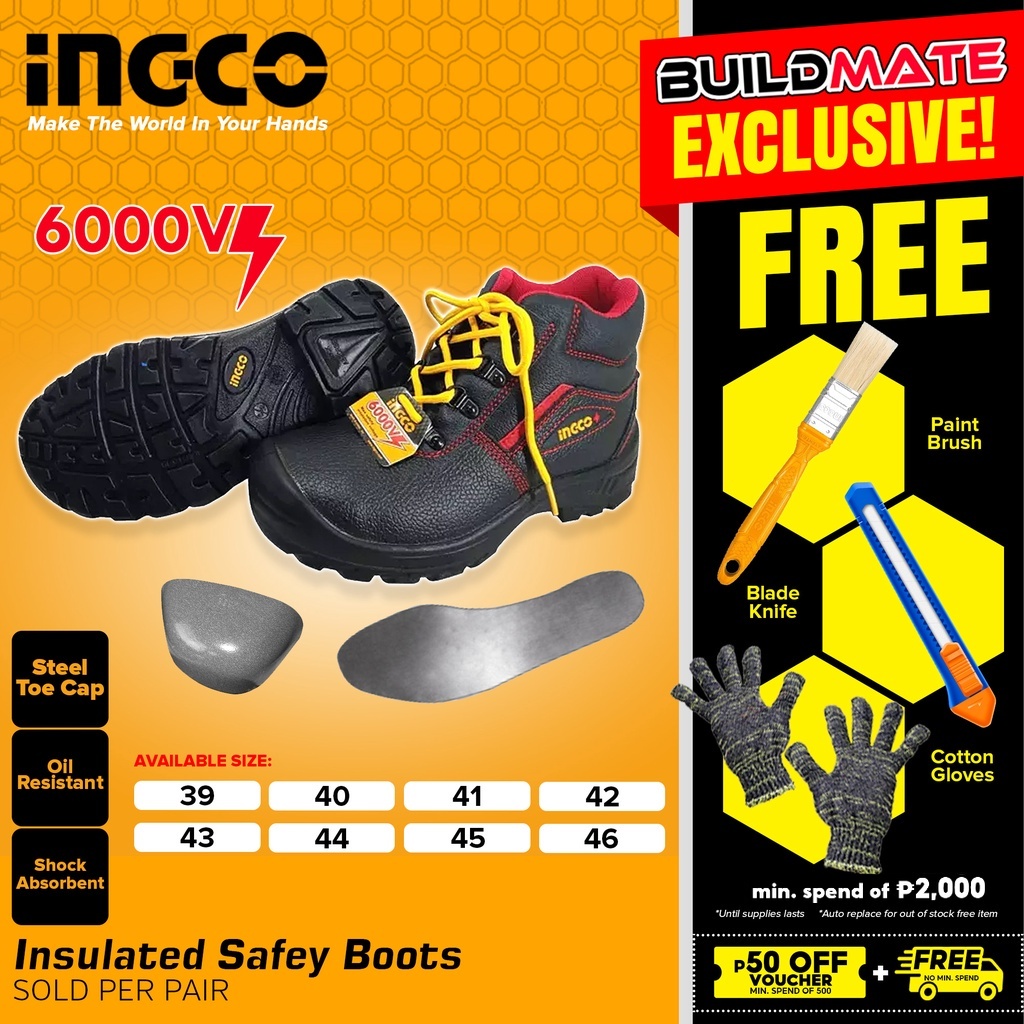BUILDMATE Ingco Insulated Safety Boots Steel Toe Cap Shock Absorbent ...