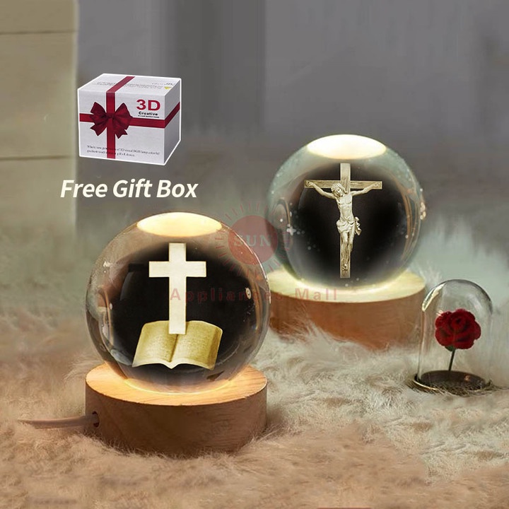 3D Crystal ball Night Light Crucifixion Bible cross Jesus Decorative ...