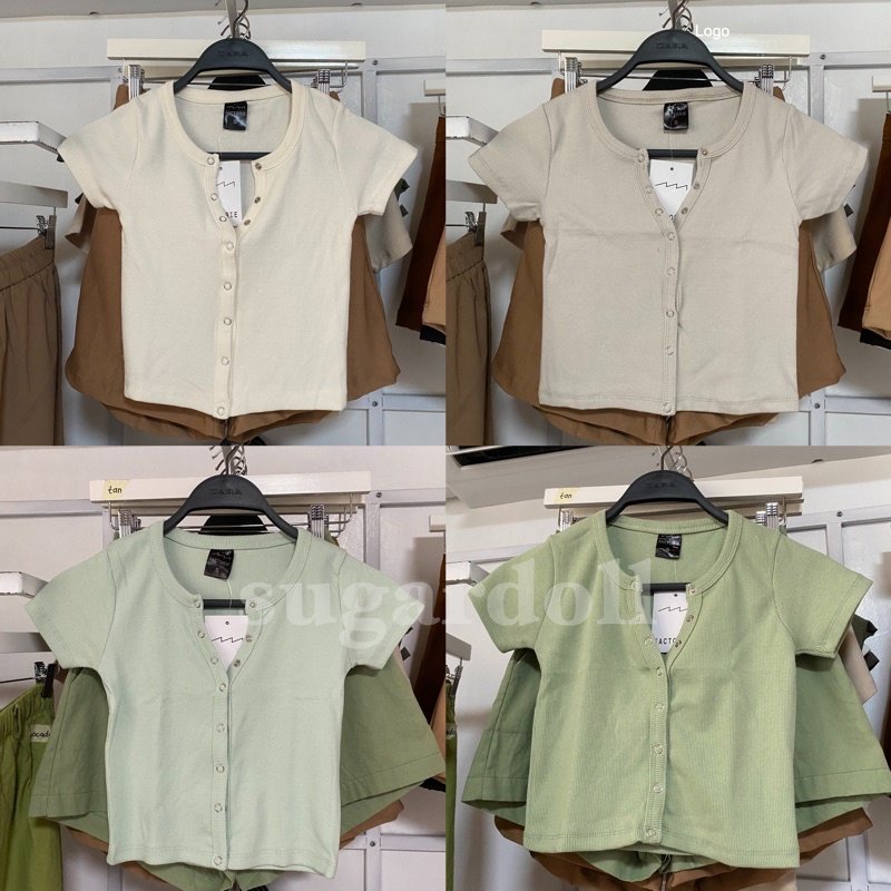 Factorie snap button ribbed plain buttondown casual ladies crop top ...