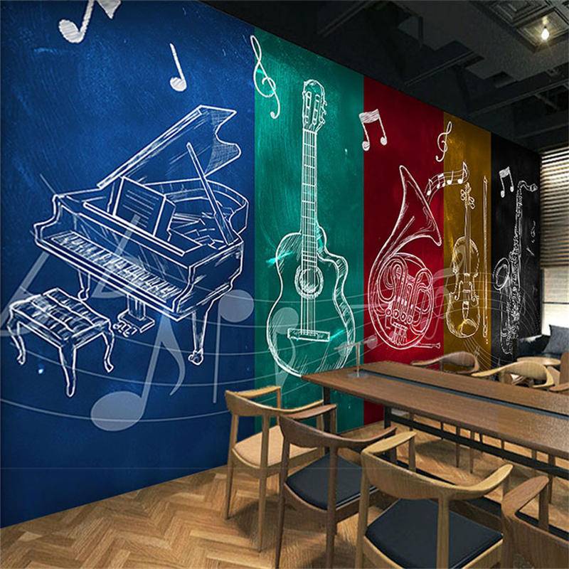 Custom rock guitar musical notes wallvpaper murals KTV bar restaurant ...