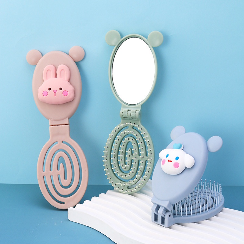 Cute Cartoon Mini Folding Comb with Mirror Children Flip Portable Head ...