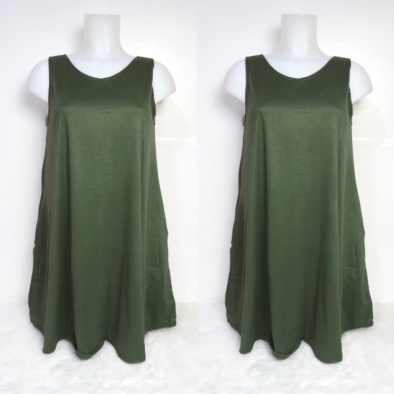 Plus Size Plain Regular Sleeveless Sando Dress With Pockets|Fits M to ...