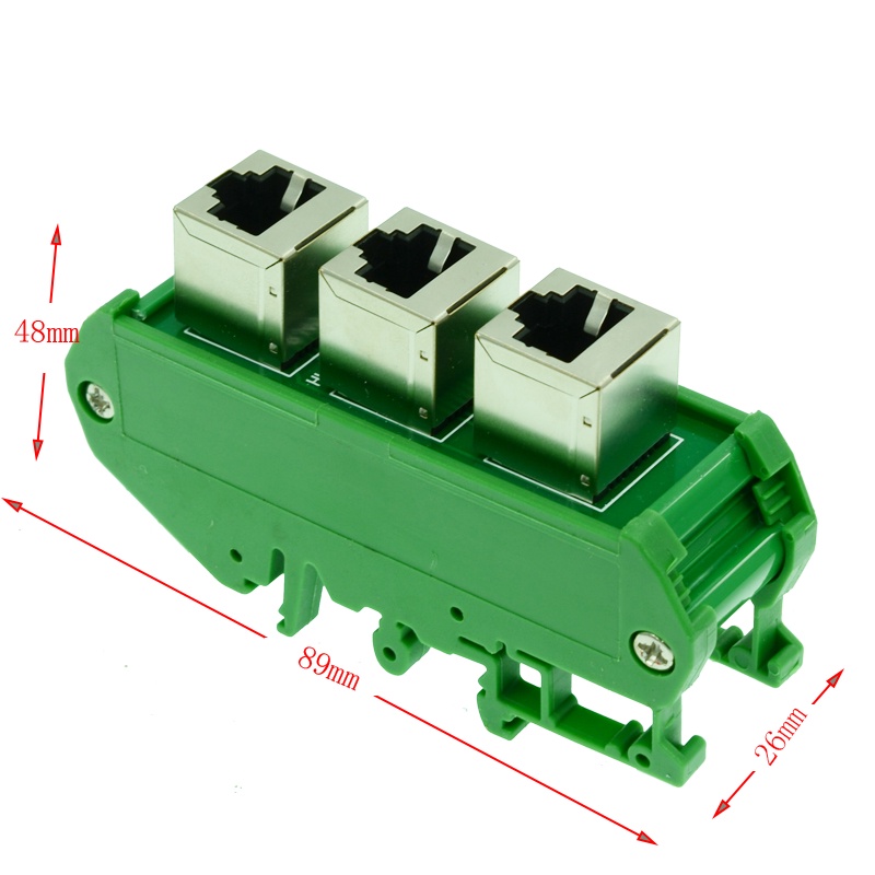 3 x RJ45 female 8P8C vertical breakout board with Din rail mounting ...