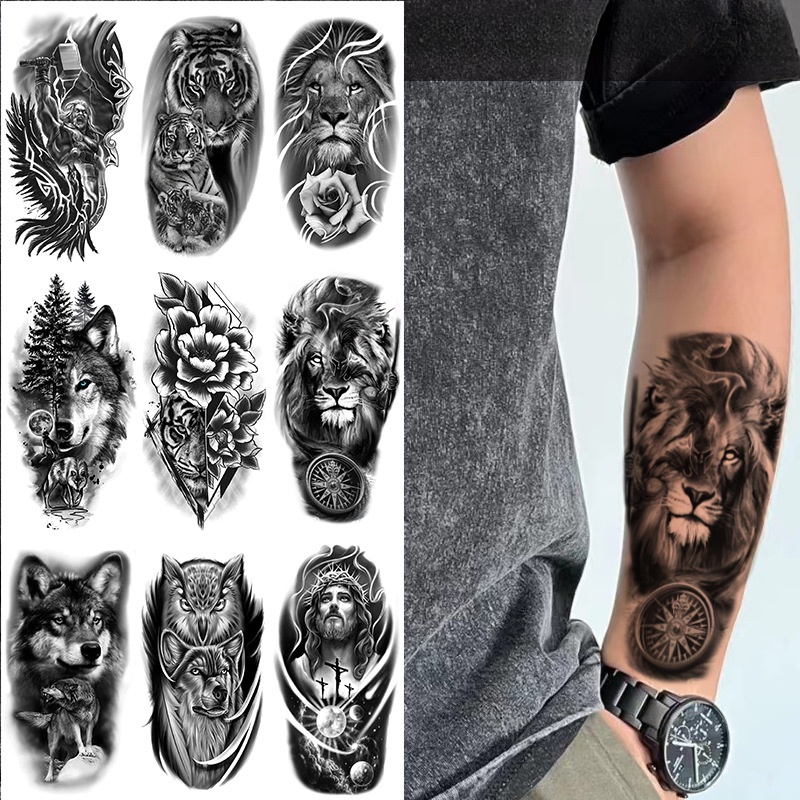 Black Tiger Lion Wolf Animal Tattoo Waterproof Temporary Tattoo ...