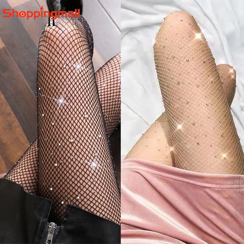 Women Sexy Pantyhose Rhinestones Hollow Mesh Fishnet Club Party Calcetines Female Fish Net ...