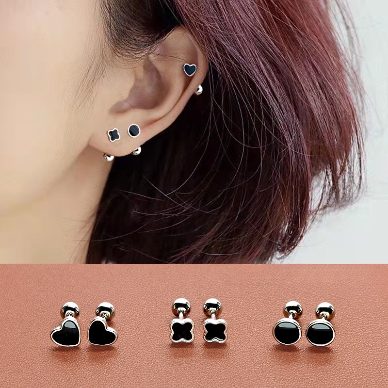 New Helix Earrings for Women Hikaw Clover Black Hoop Earings for Women ...
