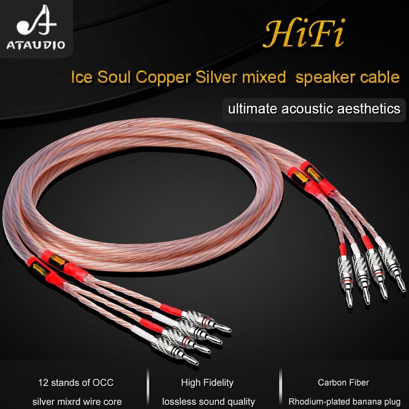 One Pair OCC and silver mixed audio HiFi speaker cable HI-FI high-end ...