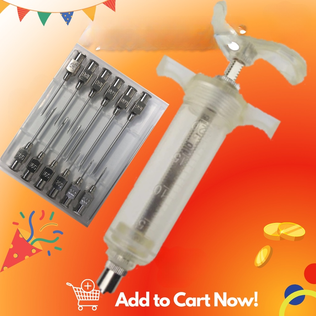 (CDO) 10 mL Fiberglass Syringe+ Free 12pcs Assorted Needles for animals ...