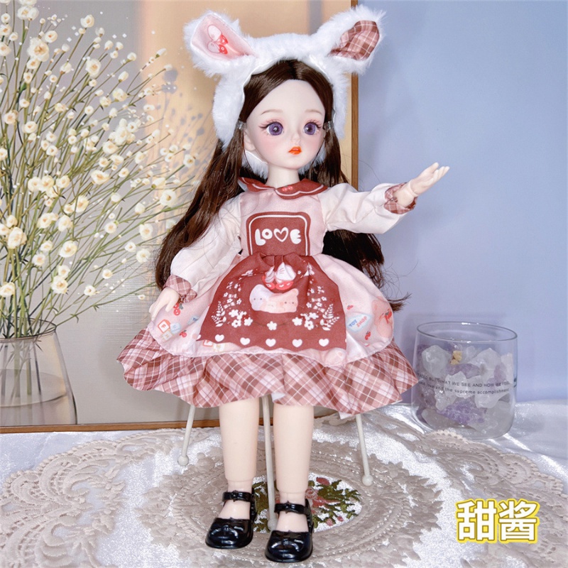 New 1/6 30cm BJD Fat Doll Girl Activity Joint Comic Face Set Girl Dress ...